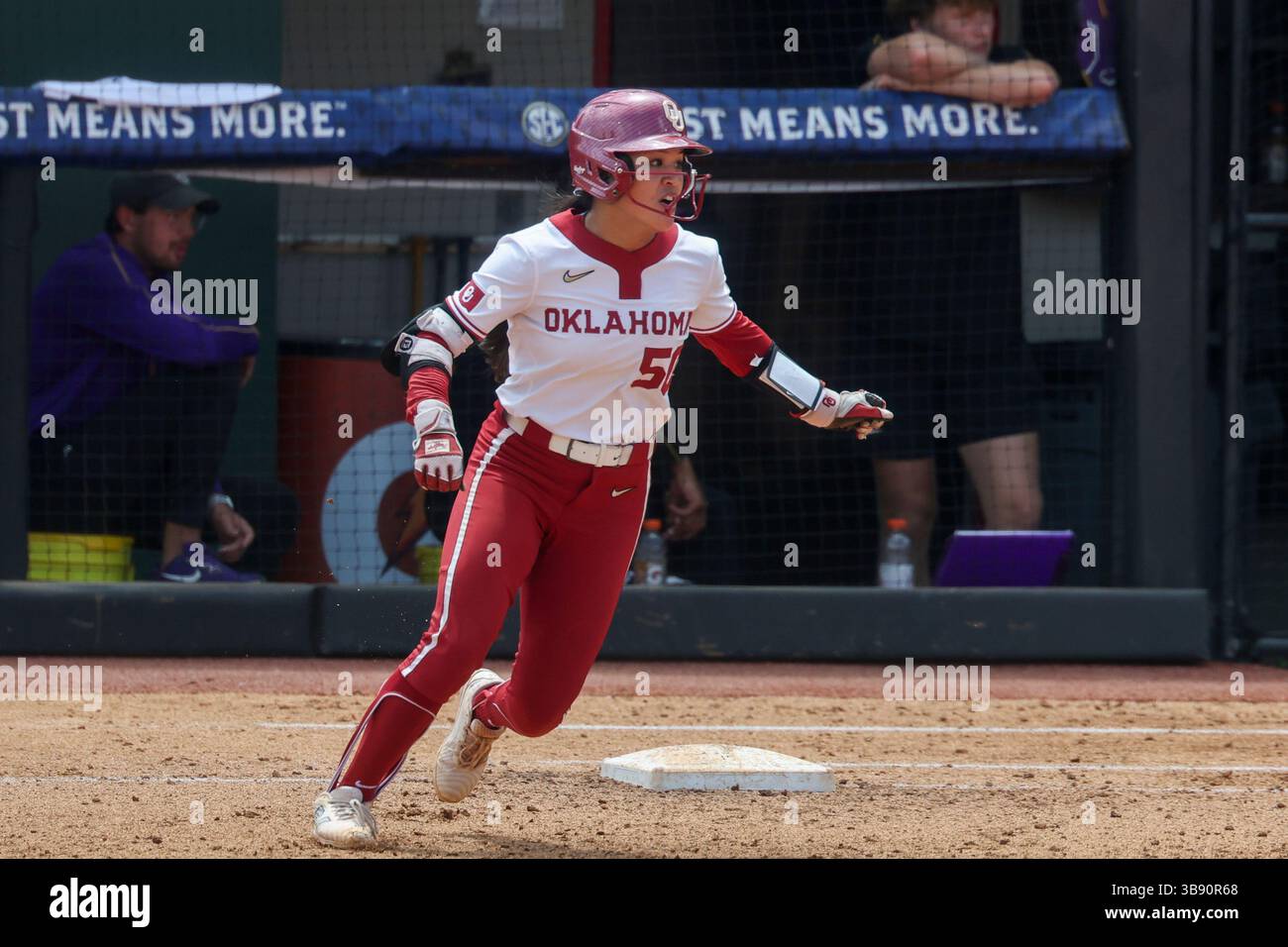 ATHENS, GA - MAY 08: Oklahoma infielder Ella Parker (5) holds up at ...
