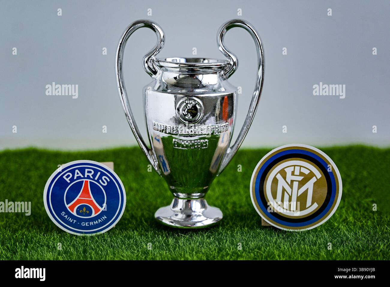 April 18, 2025, Munich, Germany. Emblems of football clubs ...