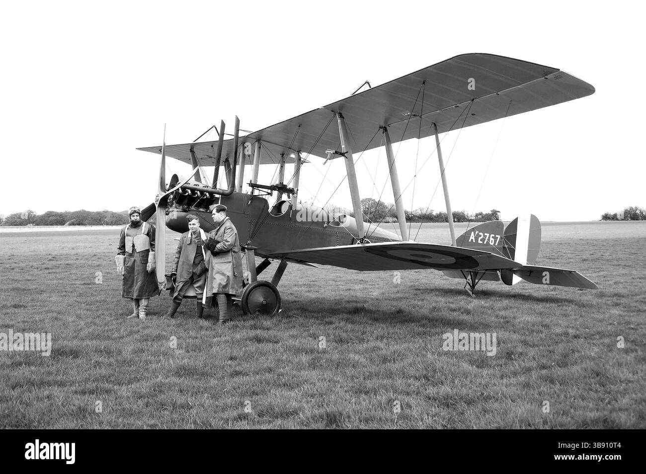 Re-enactors with Bi-plane at Stow Maries Great War Aerodrome Stock ...