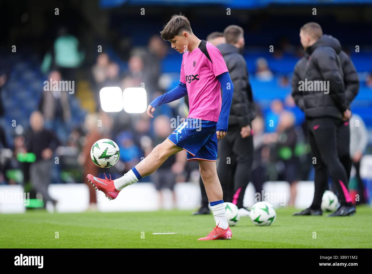 Chelsea's Reggie Walsh warms up ahead of the UEFA Conference League ...