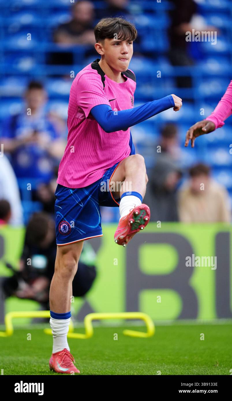 Chelsea's Reggie Walsh warms up ahead of the UEFA Conference League ...