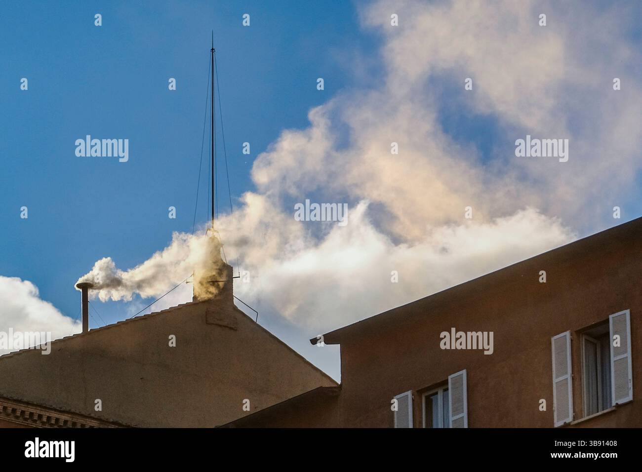VATICAN POPE VOTE CONCLAVE The white smoke rising from the chimney on ...