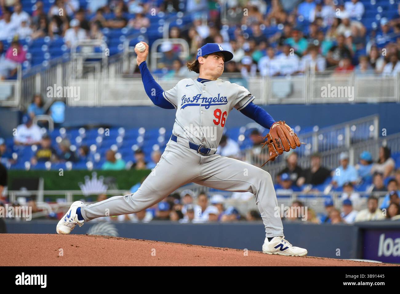 Los Angeles Dodgers pitcher Landon Knack (96) pitches n the first ...