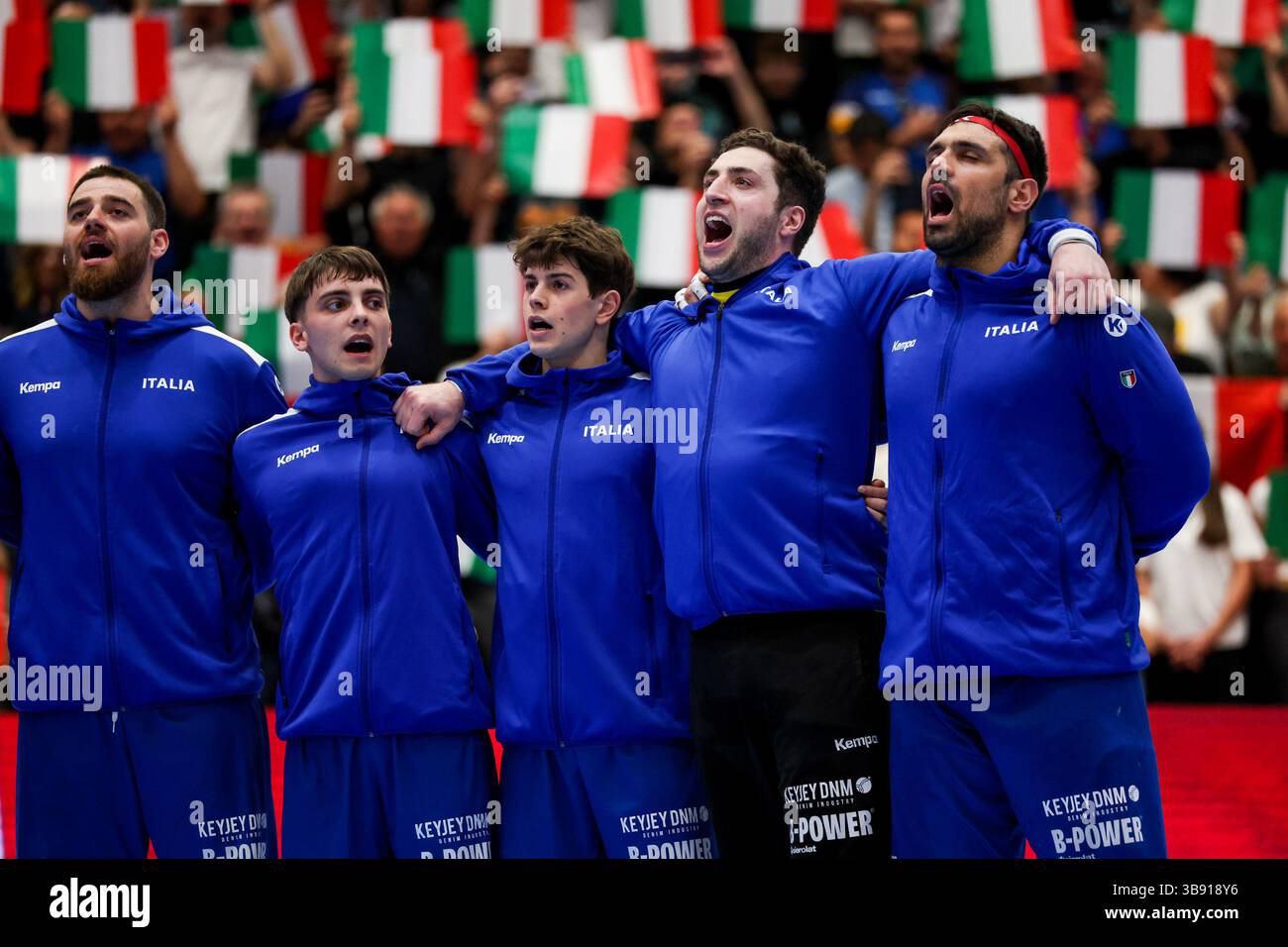 Fasano, Italy. 08th May, 2025. Italian team singing national anthem ...