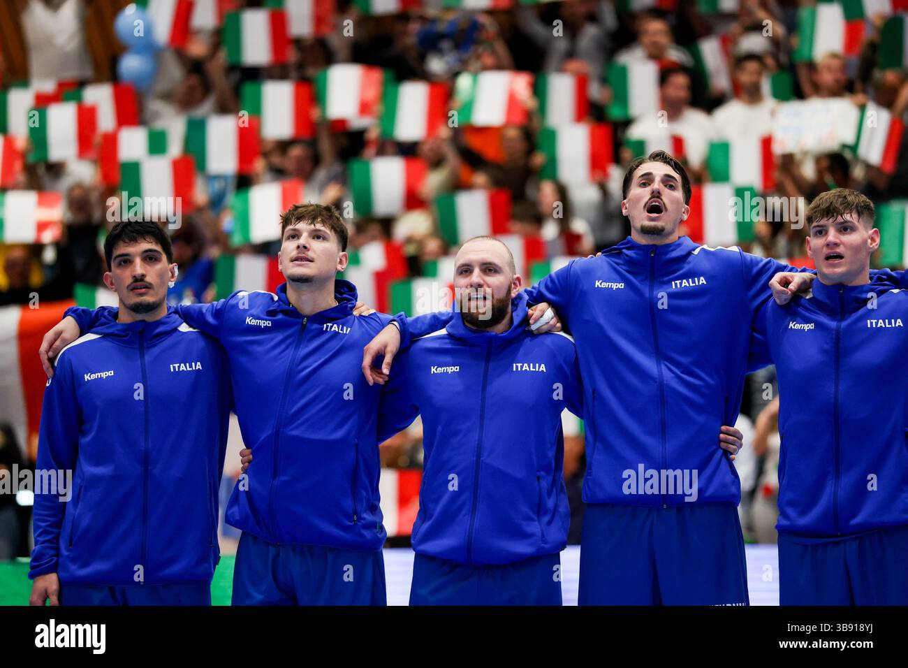 Fasano, Italy. 08th May, 2025. Italian team singing national anthem ...