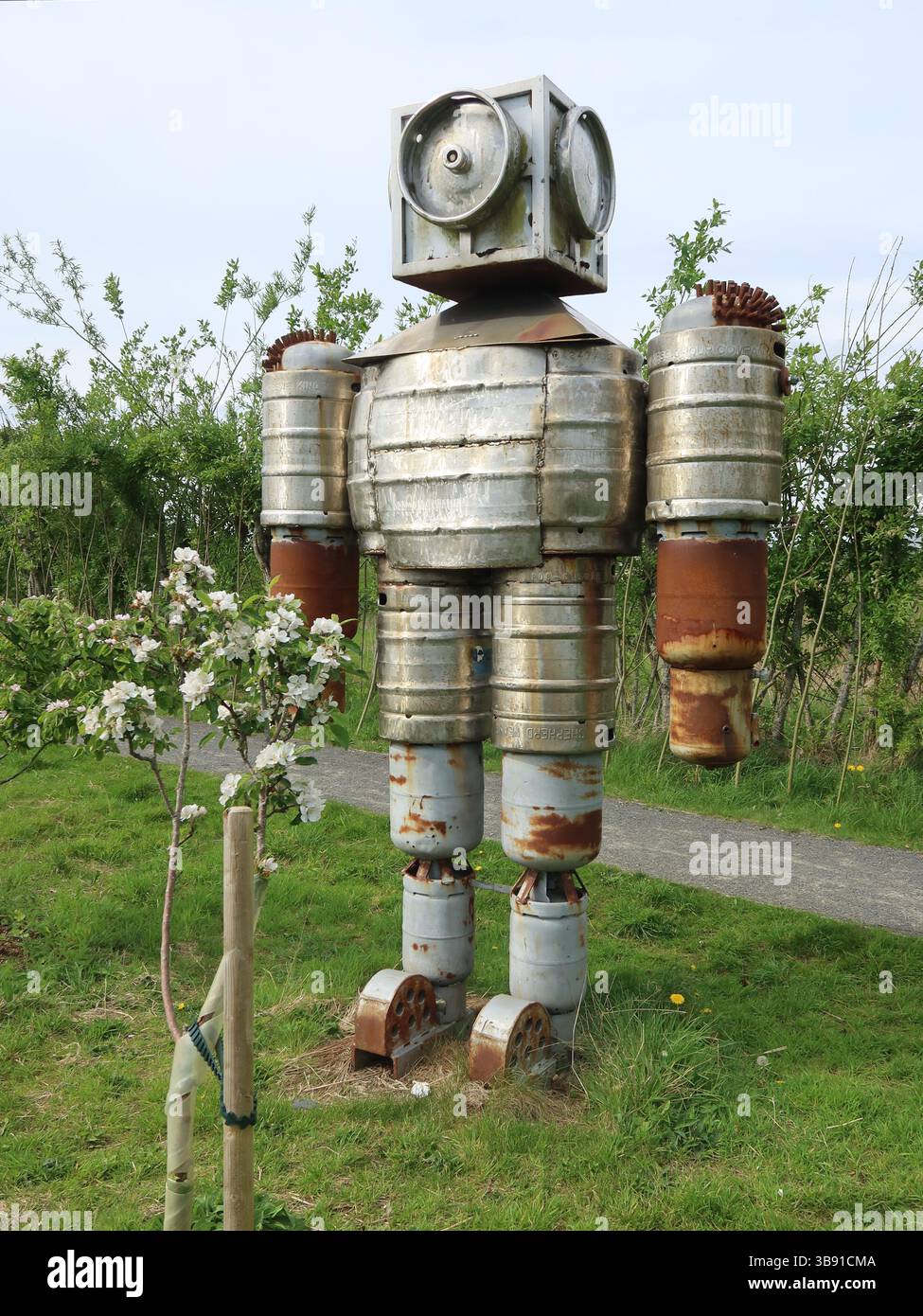 A large 'Robot Man' sculpture made from recycled metal drums and containers was a community arts ...