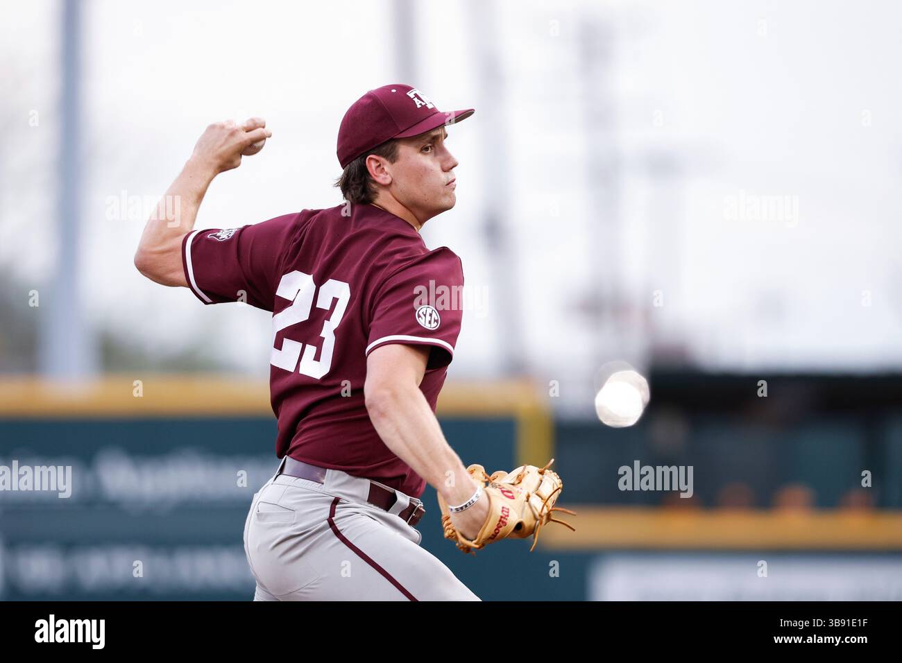Texas A&M Aggies starting pitcher Myles Patton (23) in action during ...