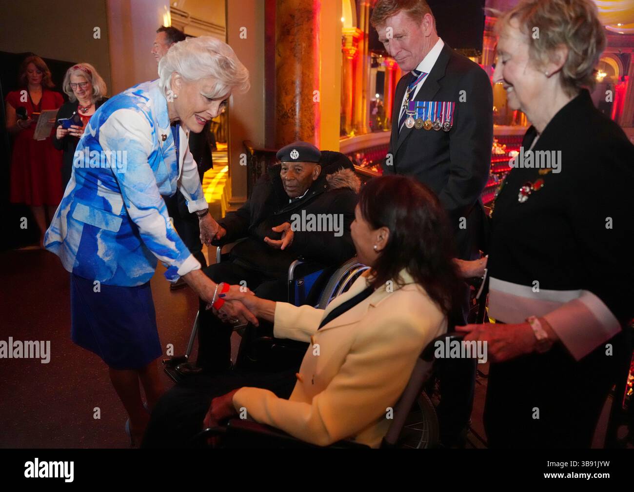 (Left to right) Angela Rippon, Second World War veteran Gilbert Clarke ...
