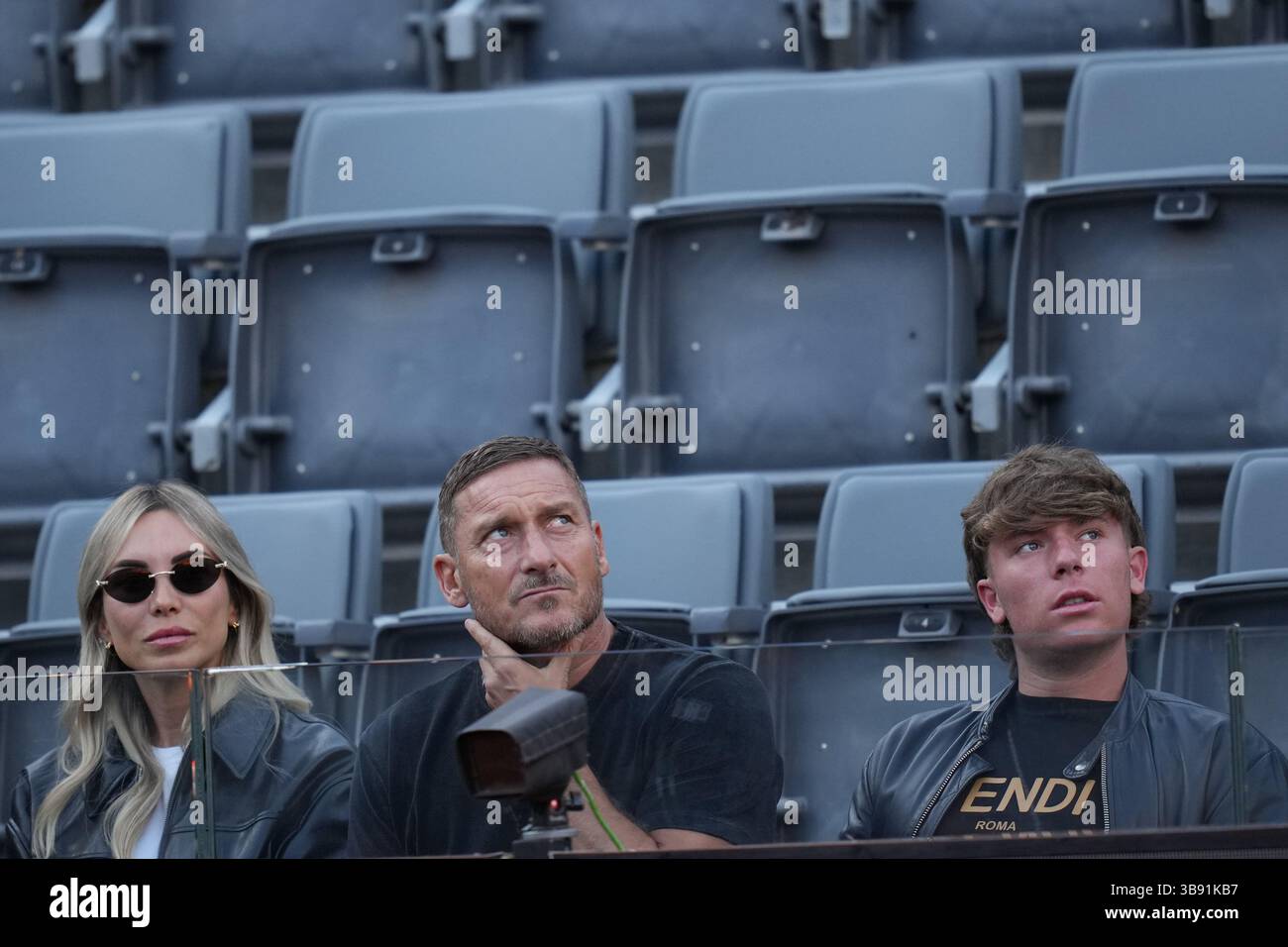 Roma, Italia. 08th May, 2025. Noemi Bocchi, Francesco Totti and Cristian Totti Fabio Fognini ...