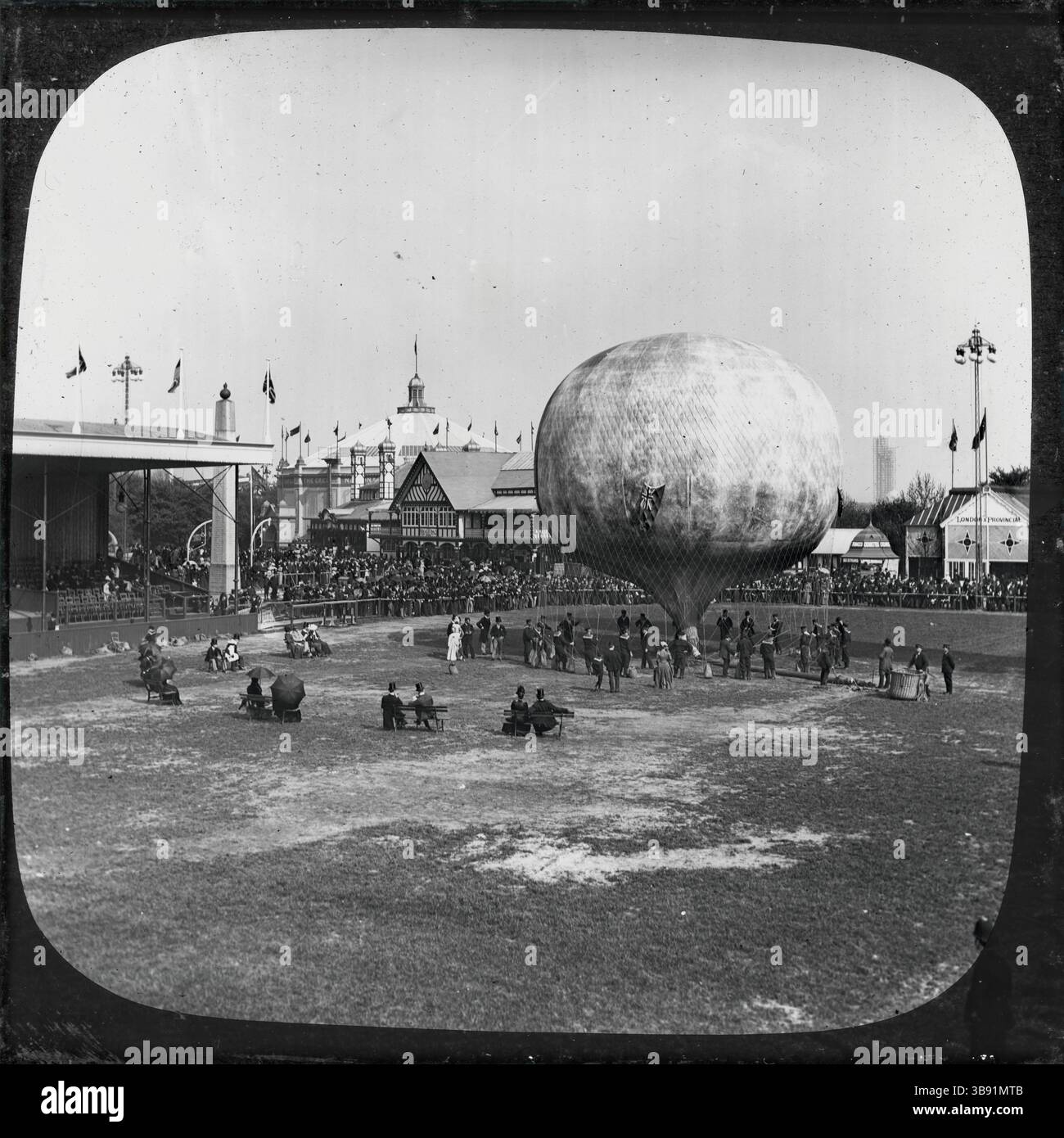 a hot air balloon launched from inside the Royal Naval Exhibition ...