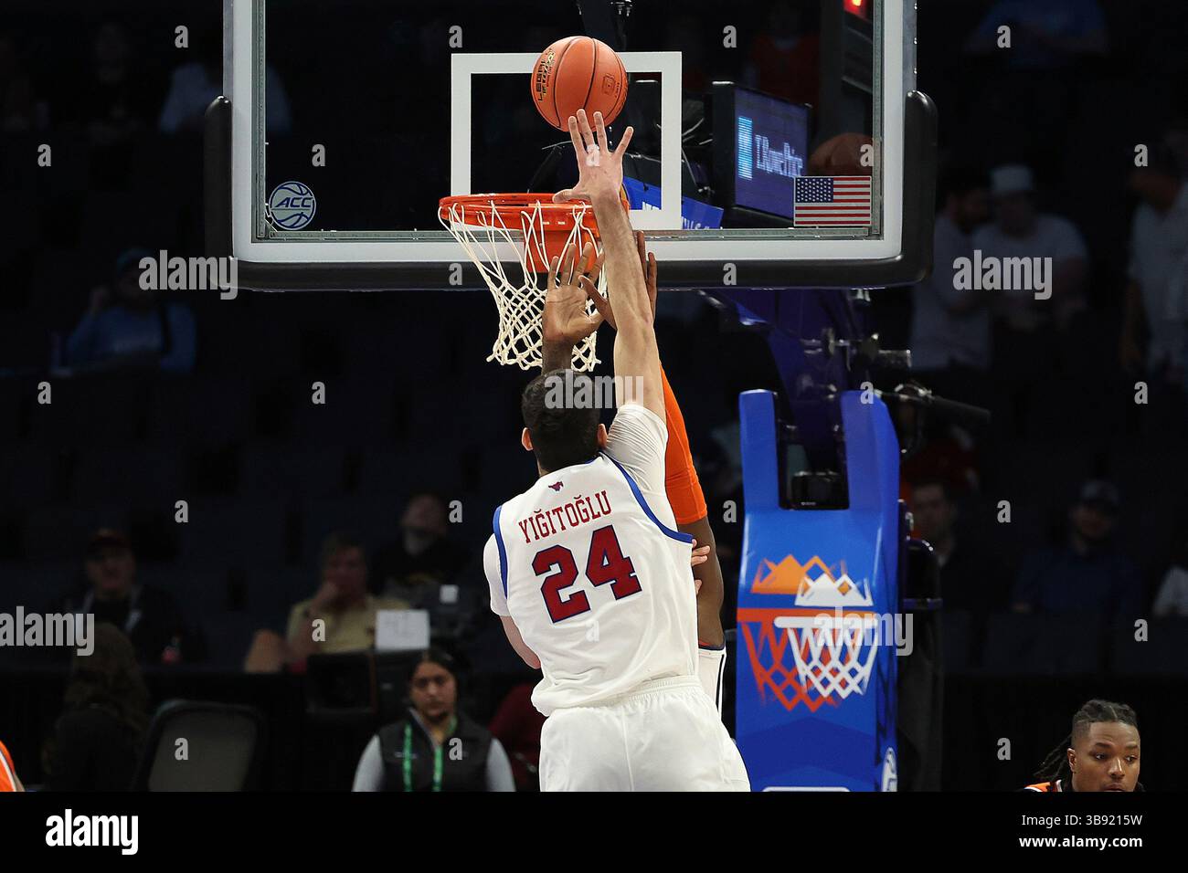 CHARLOTTE, NC - MARCH 12: SMU Mustangs center Samet Yigitoglu (24 ...