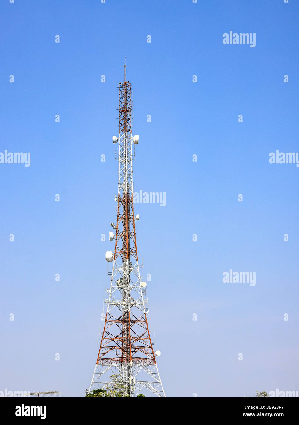 Detail of Transmitting and radio antenna Tower, steel Structure installed with dual polarization ...