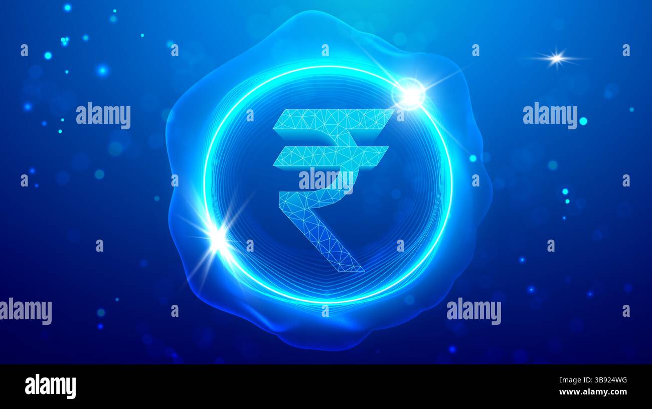 Digital rupee technology interface with glowing Indian currency symbol ...