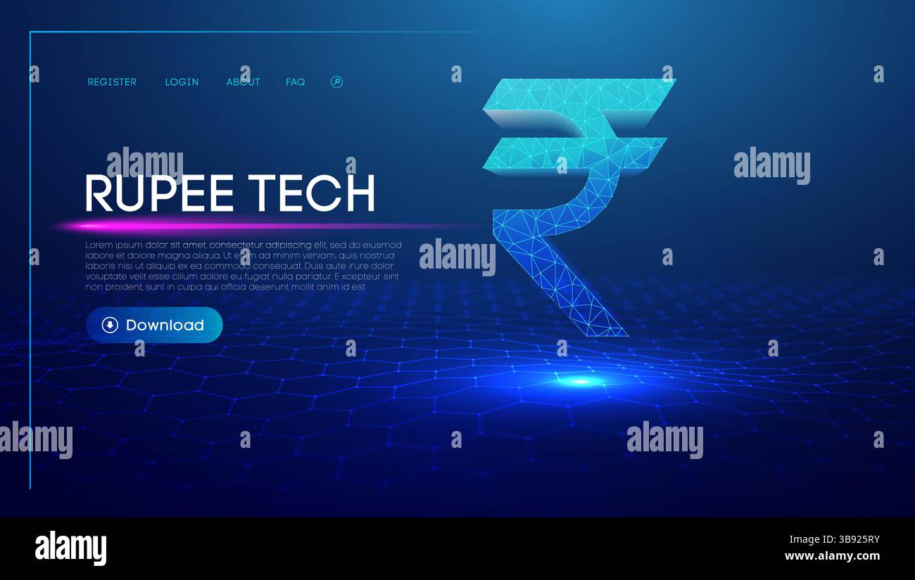 Digital rupee technology interface with glowing Indian currency symbol ...