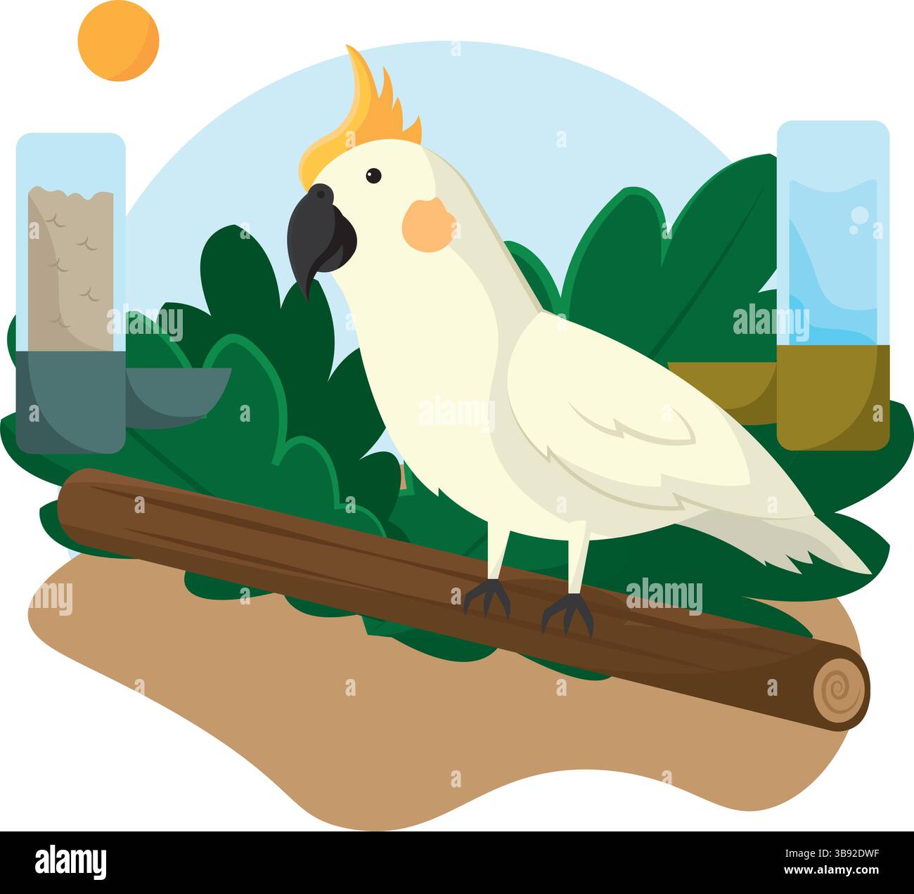 Cockatoo on perch outdoors. Vector illustration Stock Vector Image ...
