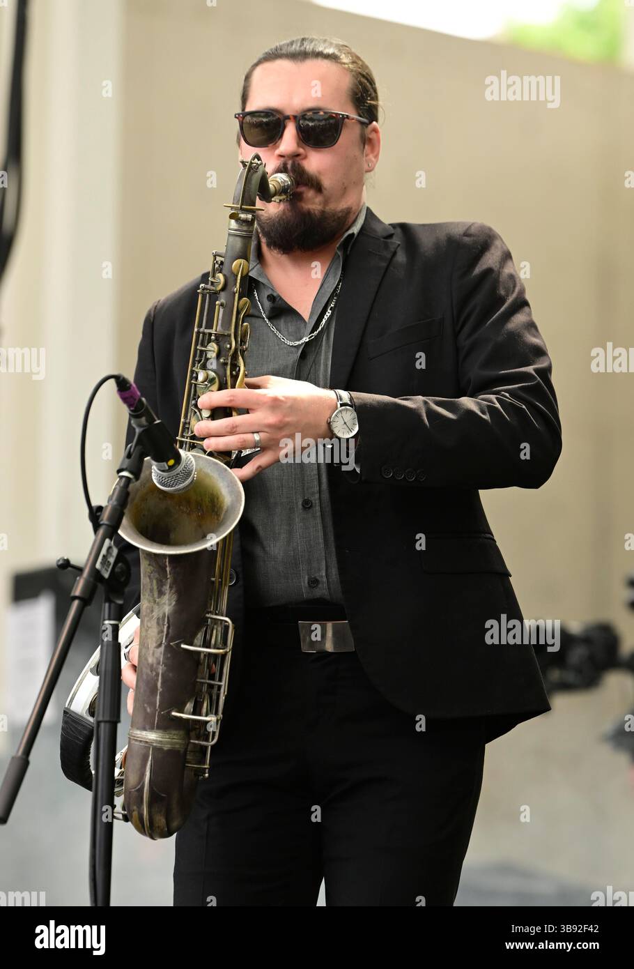 April 26, 2025: Saxophone player FREDERICK DEBOE with American soul ...