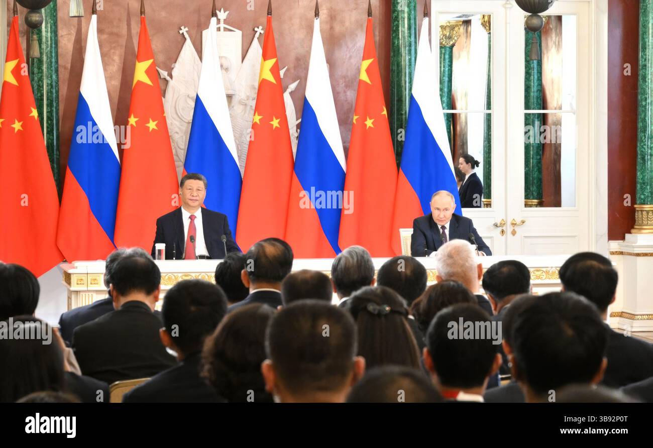 Moscow, Russia. 08th May, 2025. Russian President Vladimir Putin, right ...