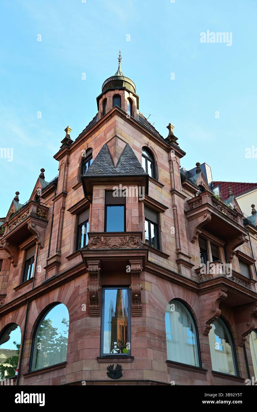 Historic sandstone building with turret in Wiesbaden, Germany ...