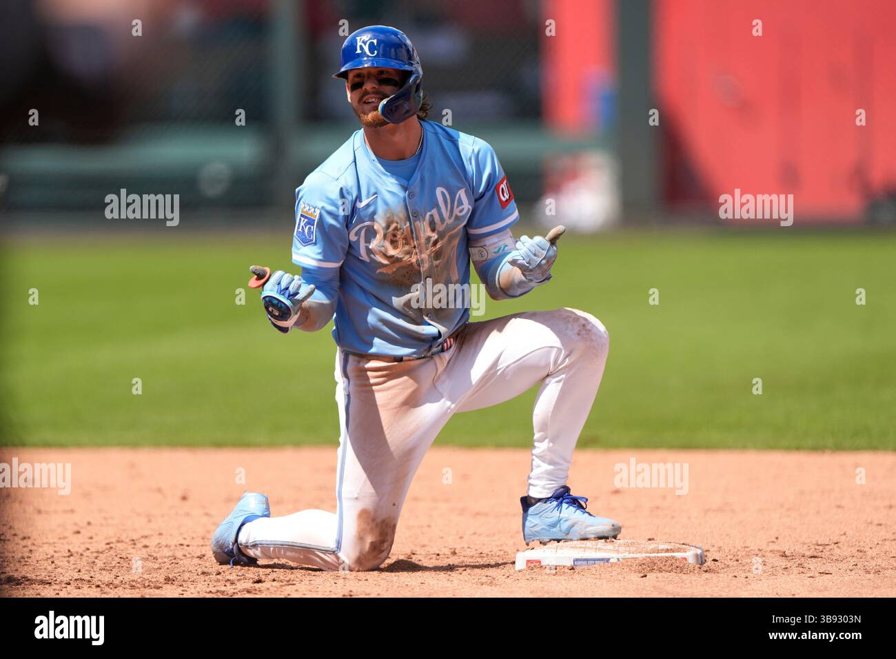 Kansas City Royals' Bobby Witt Jr. celebrates on second after hitting ...