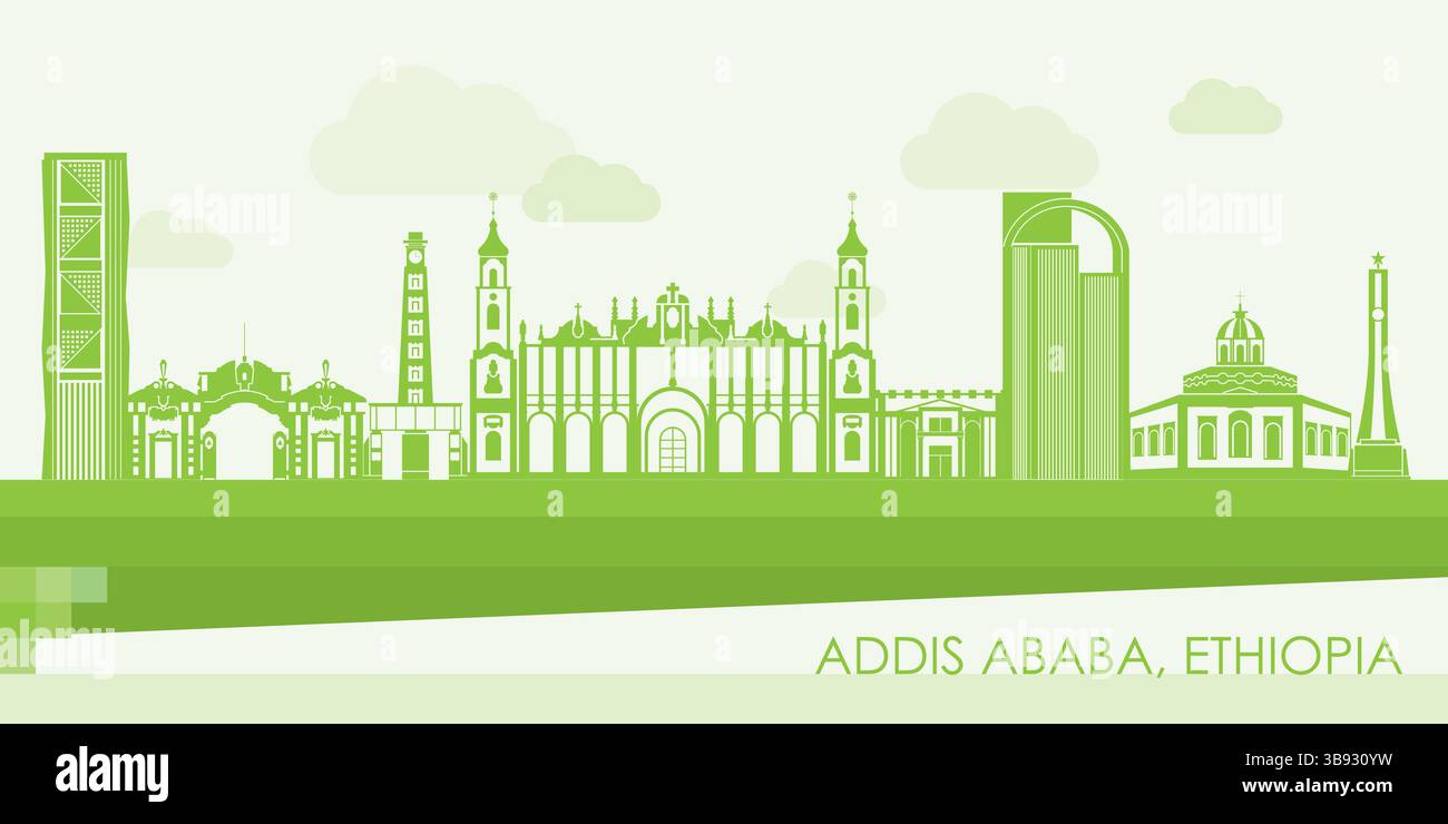 Green Skyline panorama of city of Addis Ababa, Ethiopia - vector ...