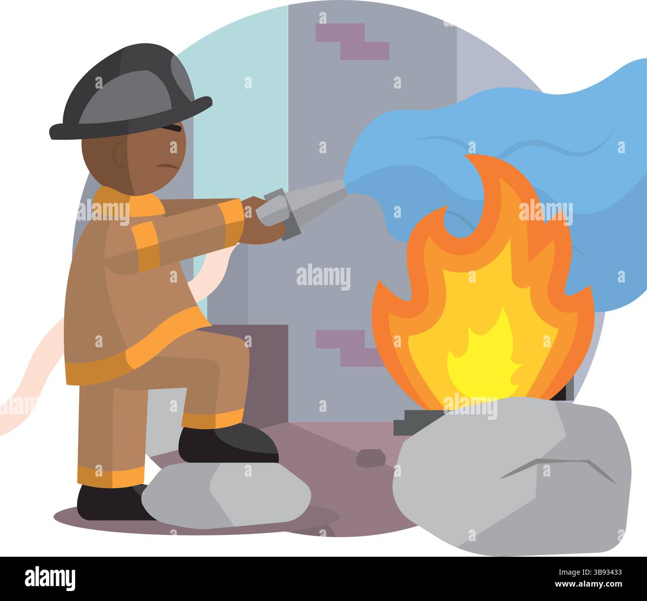 Isolated fireman white professions occupation cartoon illustration ...