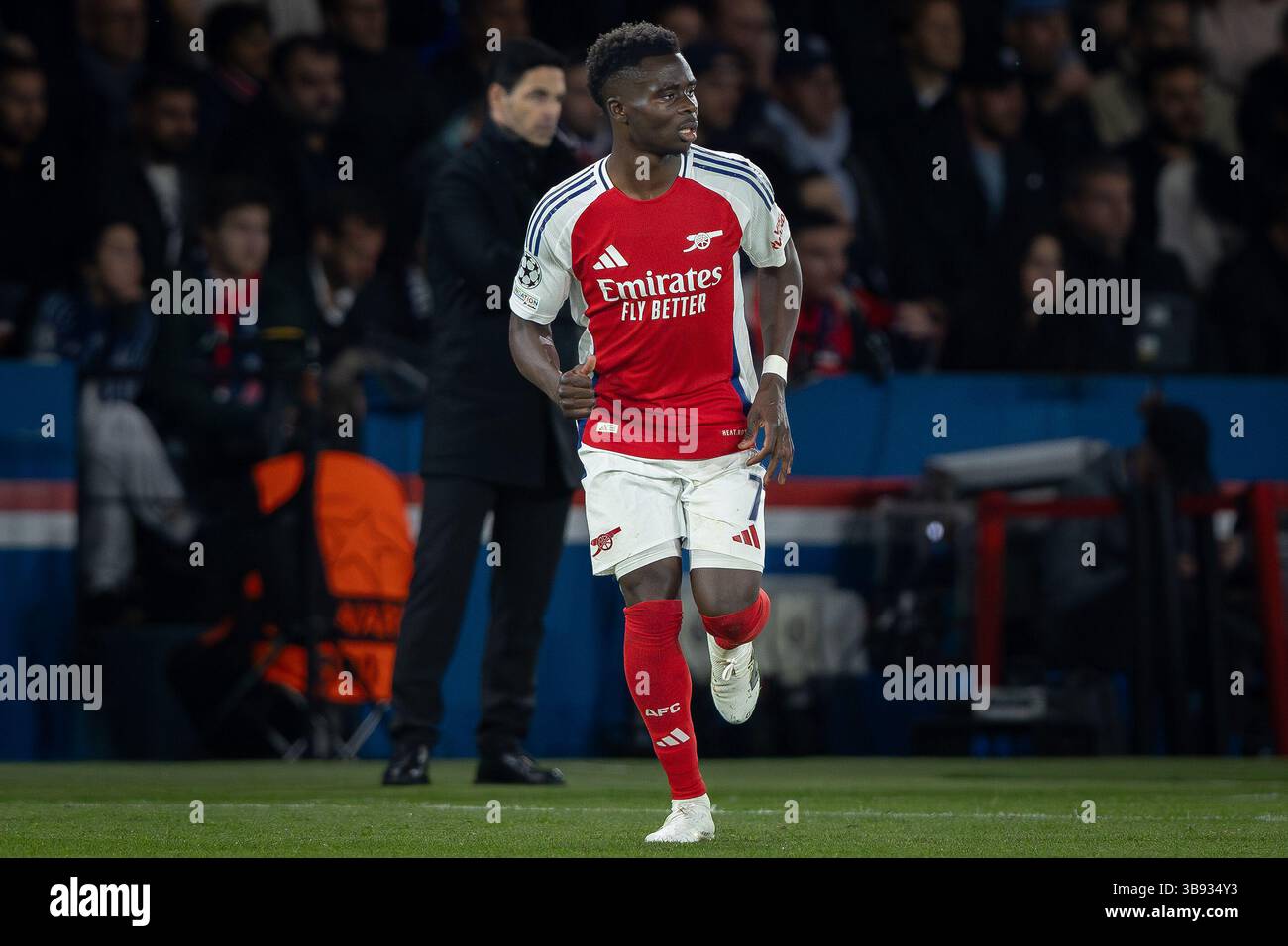Bukayo Saka (7) of Arsenal during the Paris Saint-Germain v Arsenal ...
