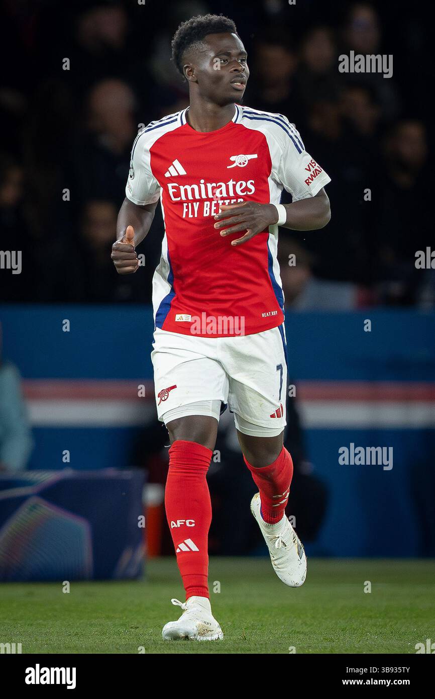 Bukayo Saka (7) of Arsenal during the Paris Saint-Germain v Arsenal ...