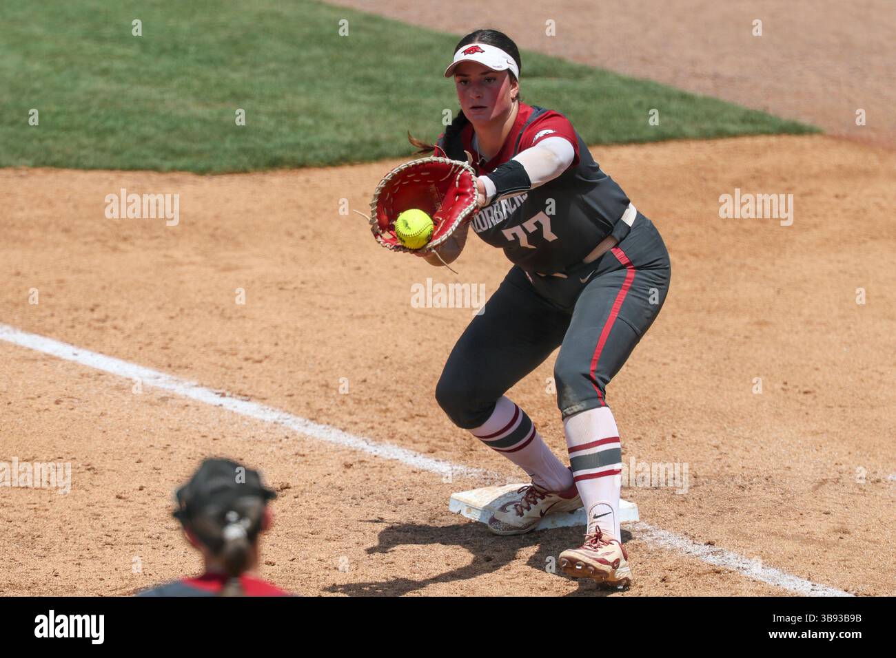 ATHENS, GA - MAY 08: Arkansas infielder Bri Ellis (77) catches the ball ...
