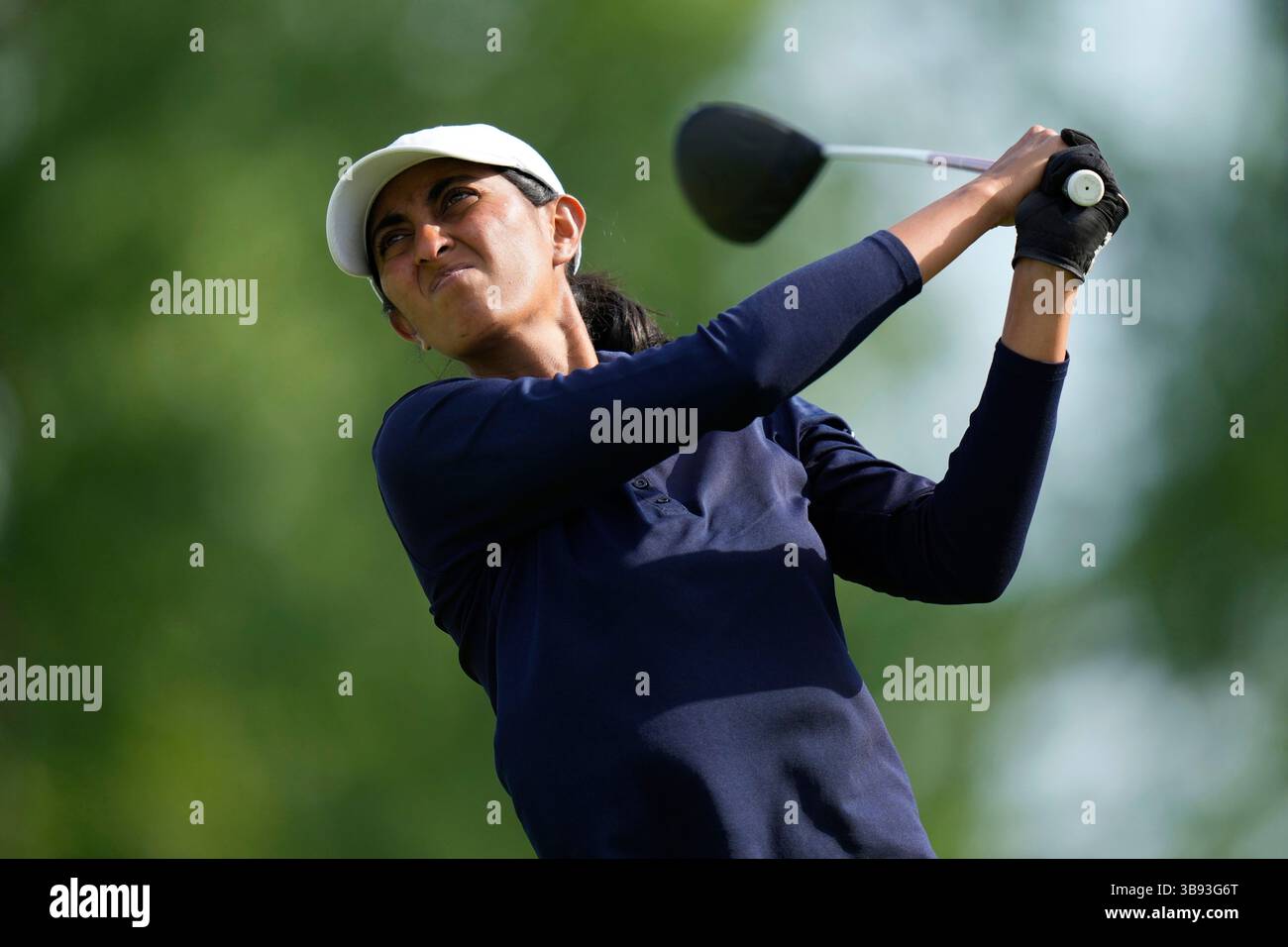 Aditi Ashok, of India, hits from the 18th tee during the first round of ...