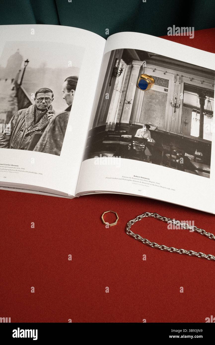 Men's Jewelry Flat Lay: Gold Rings, Silver Chain, and Art Book on Red ...