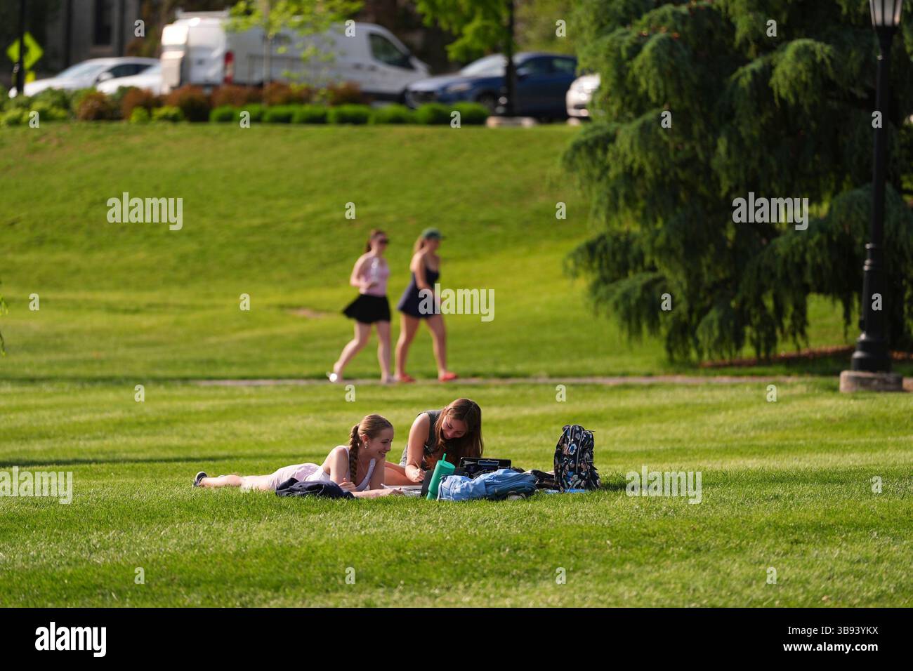 Students enjoy their break at the Villanova University campus, Thursday ...