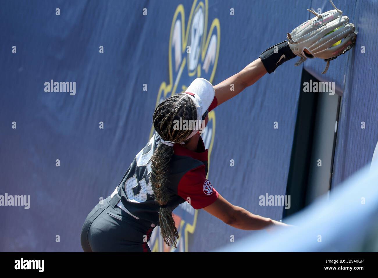 ATHENS, GA - MAY 08: Arkansas outfielder Reagan Johnson (23) leaps and ...