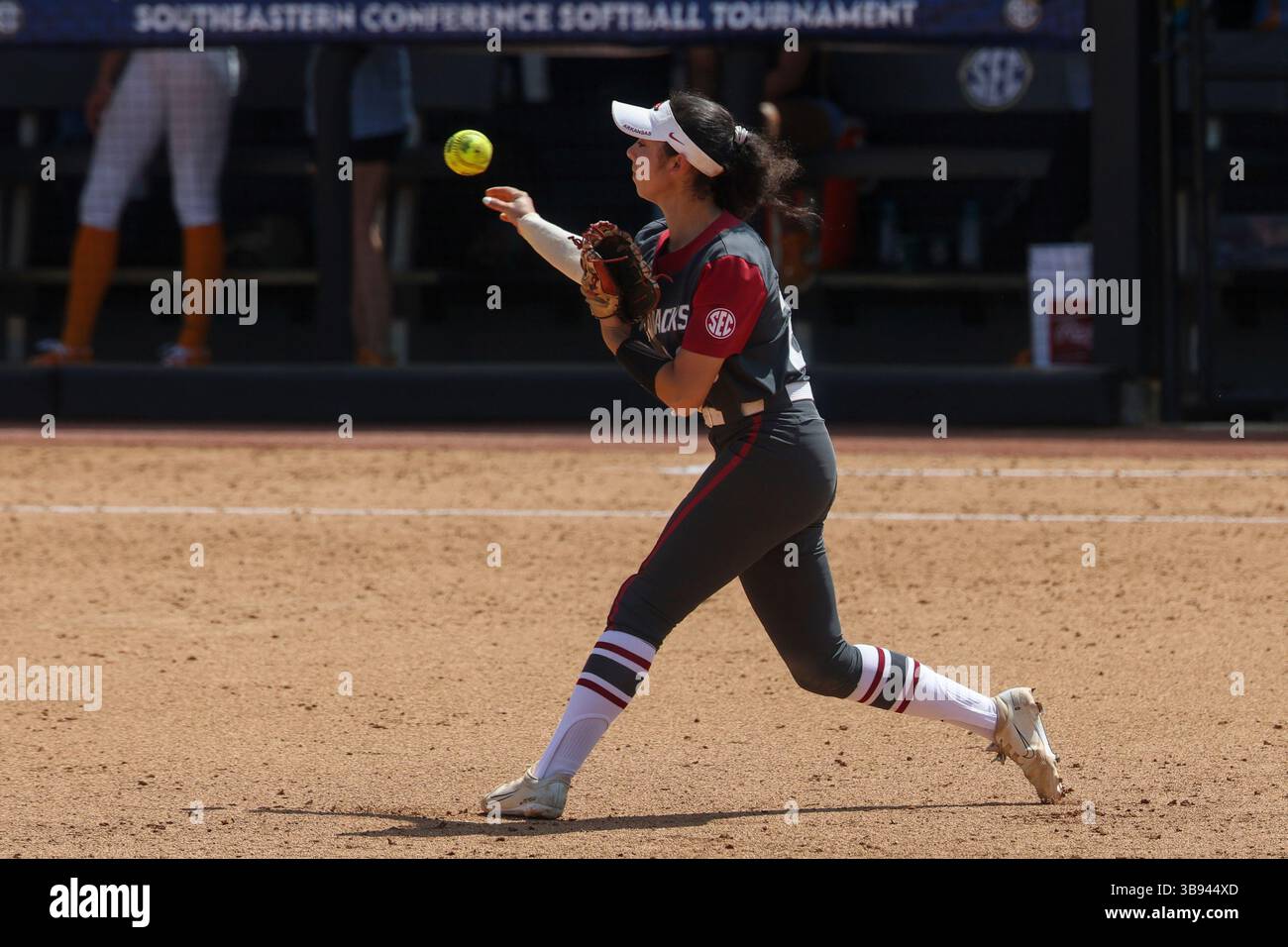 ATHENS, GA - MAY 08: Arkansas infielder Atalyia Rijo (26) throws out a ...