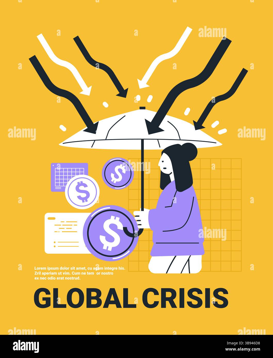 Global crisis trade war tariffs war economic downturn woman shielding ...