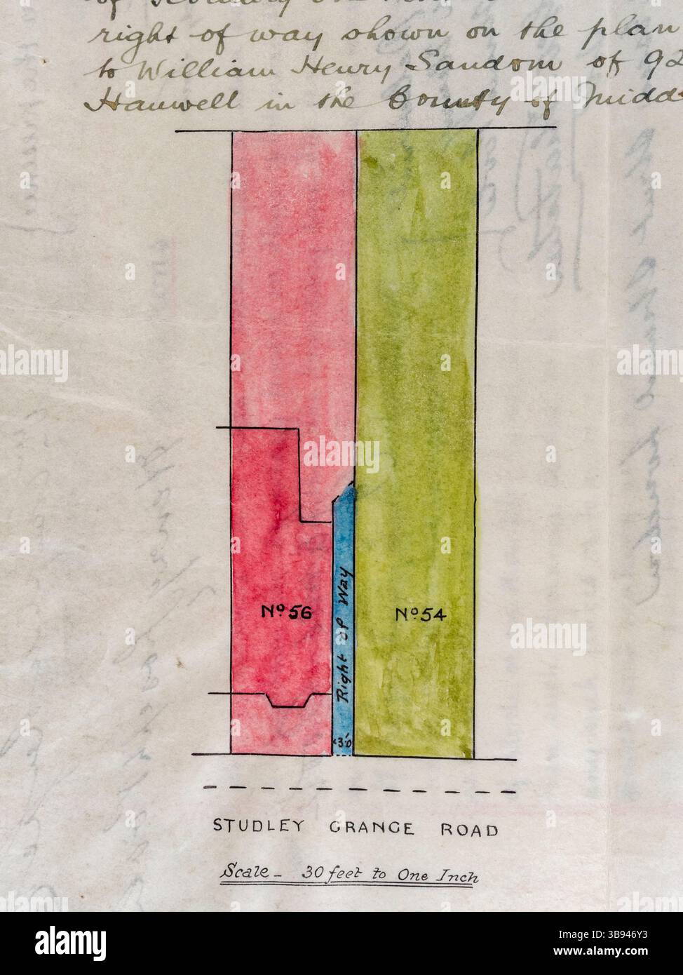 Original coloured boundary and rights of way map from a UK Title Deeds ...