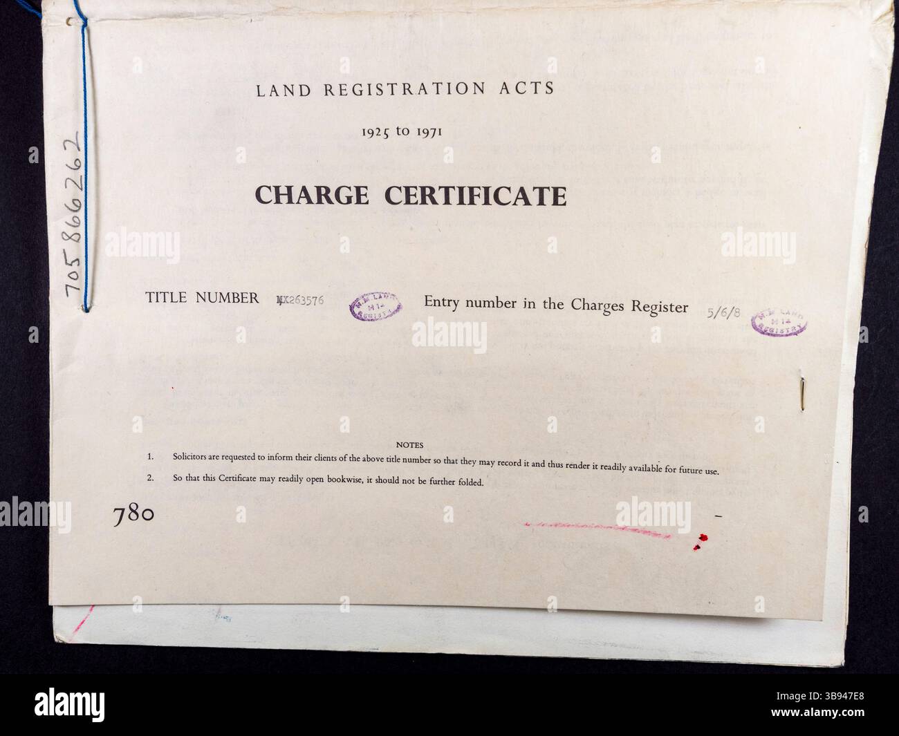 Front page of a Charge Certificate from the Land Registration Acts, as ...