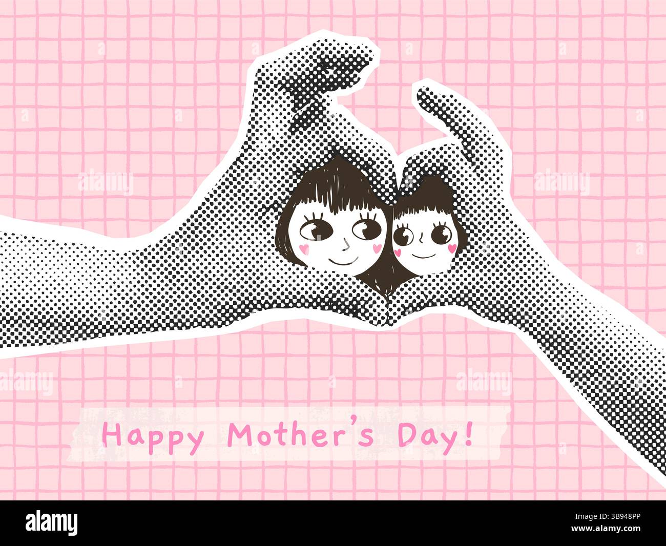 Cute Mother's Day Vector Collage with Mom and Child Faces in A Heart ...
