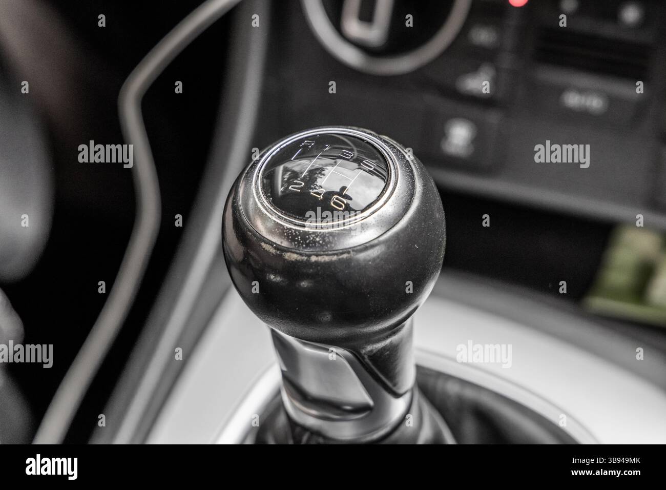 Manual gear stick inside modern car. Manual gearbox lever. Detail on a ...