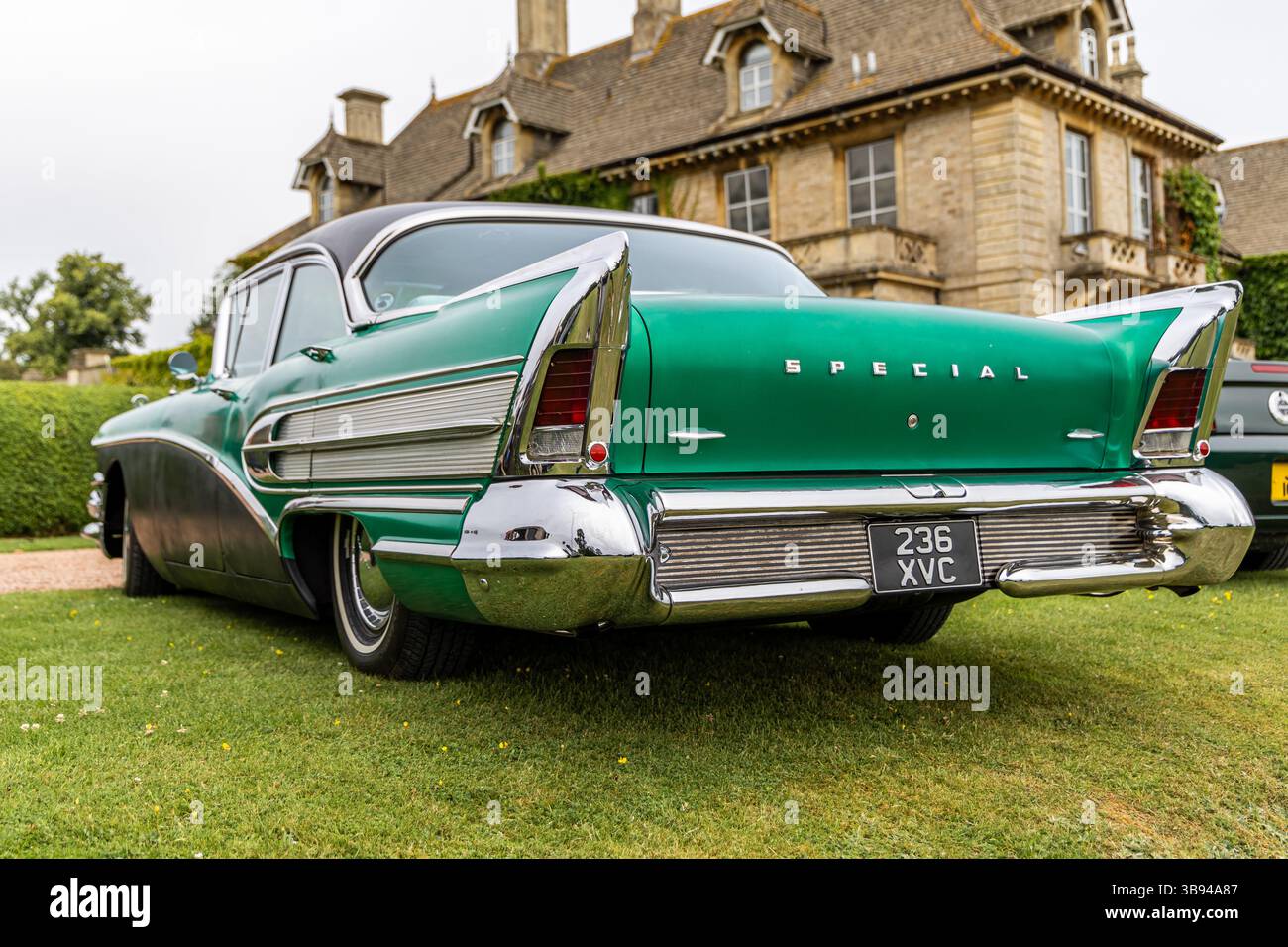 Bristol, UK- August 11, 2024: Rear of 1958 Buick Special Emerald green ...