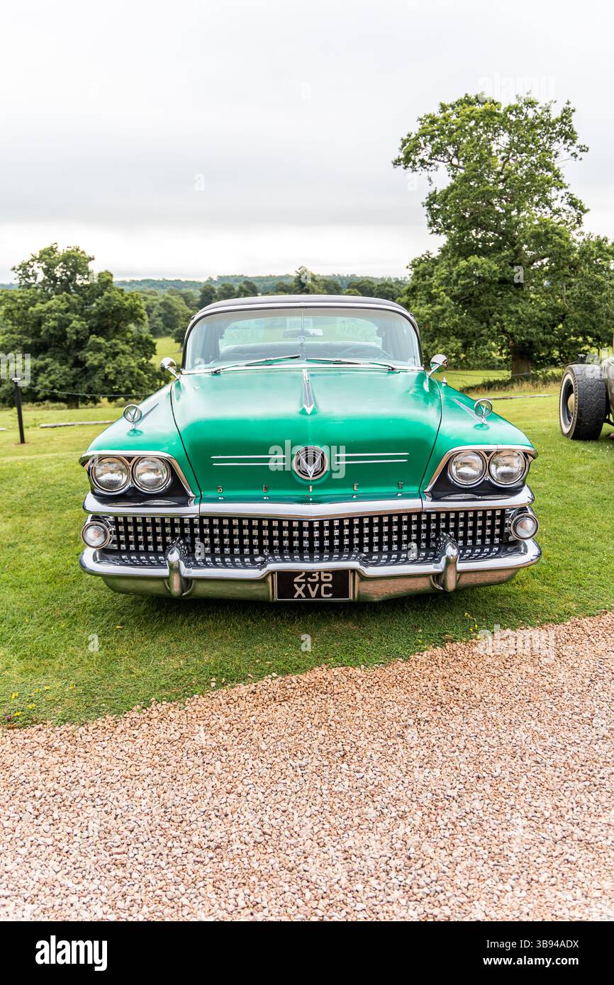 Bristol, UK- August 11, 2024: Front of 1958 Buick Special Emerald green ...