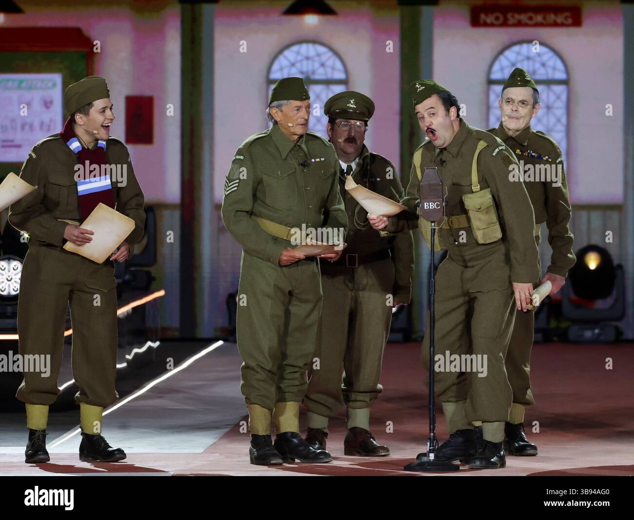 Dylan Llewellyn, guest, Jim Howick, Daniel Mays and Kevin Eldon perform ...