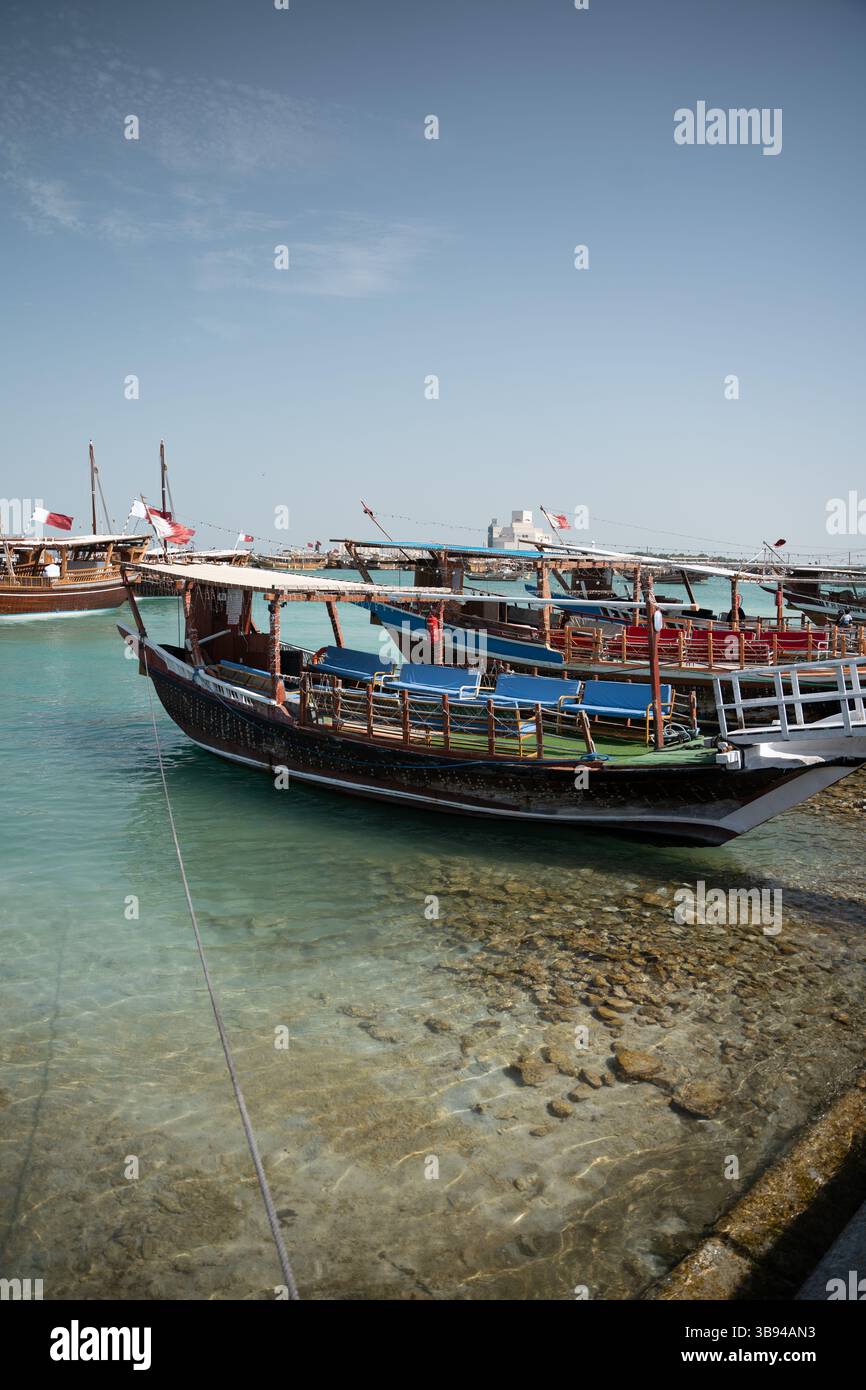 The Dhow Boat Harbor in Doha, Qatar, showcasing traditional wooden ...
