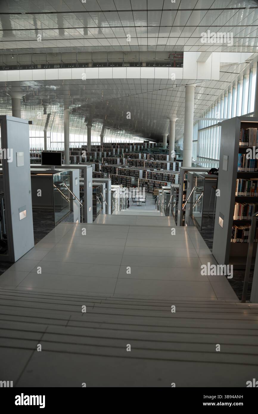 Futuristic and clean modern library in Doha, Qatar. Sleek architecture ...