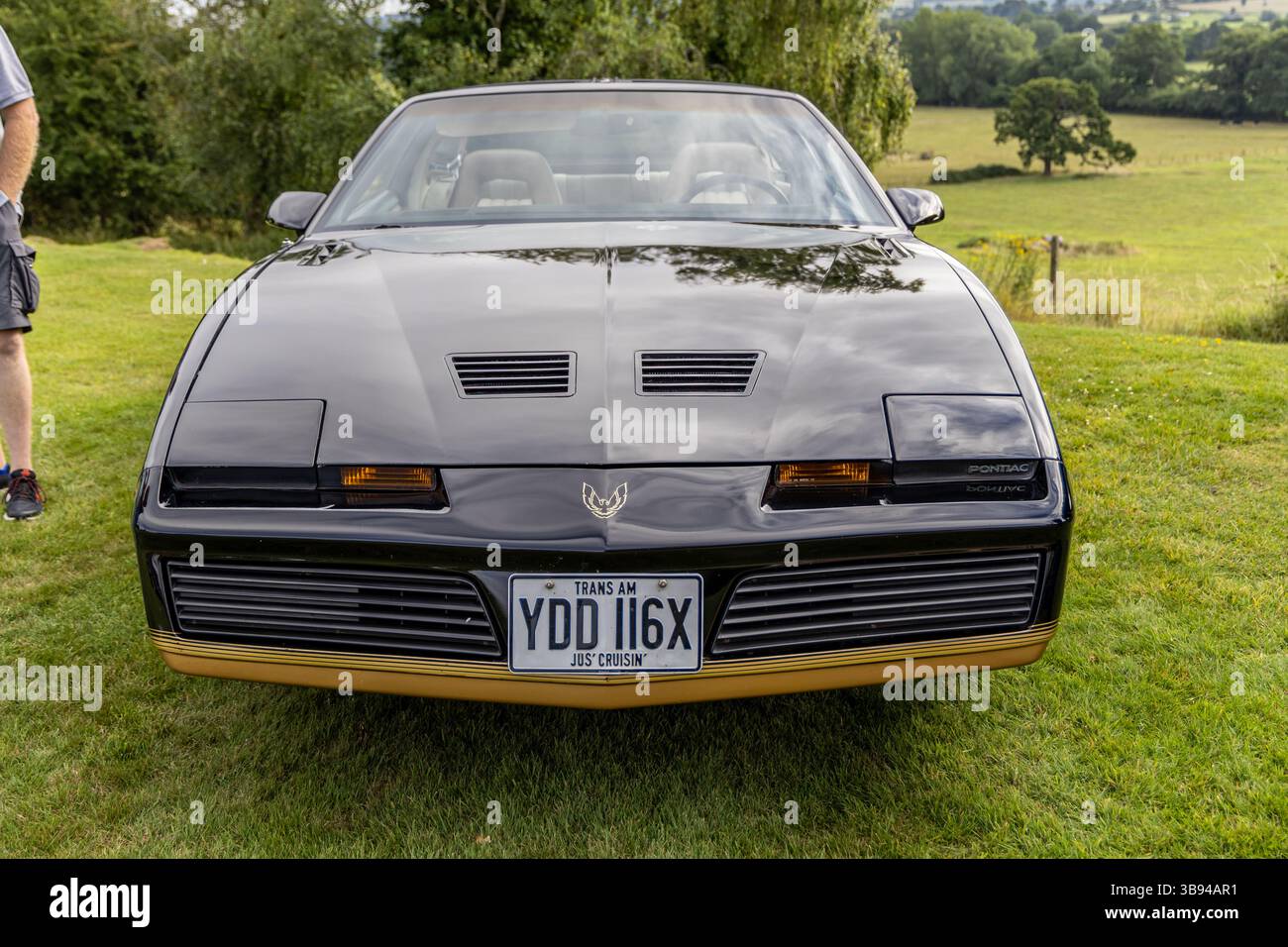 Bristol, UK- August 11, 2024: Front view of Black Pontiac Firebird ...
