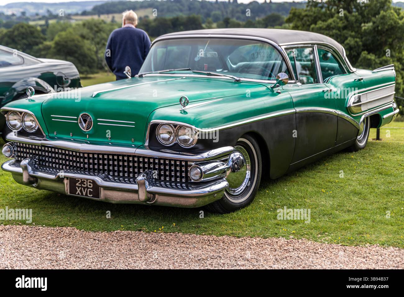 Bristol, UK- August 11, 2024: Front of 1958 Buick Special Emerald green ...