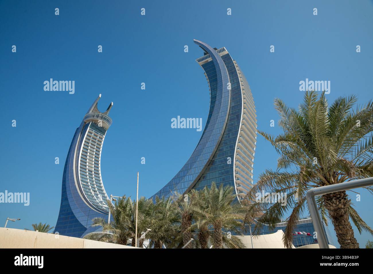 The iconic Katara Towers Hotel in Lusail, Qatar, featuring its ...
