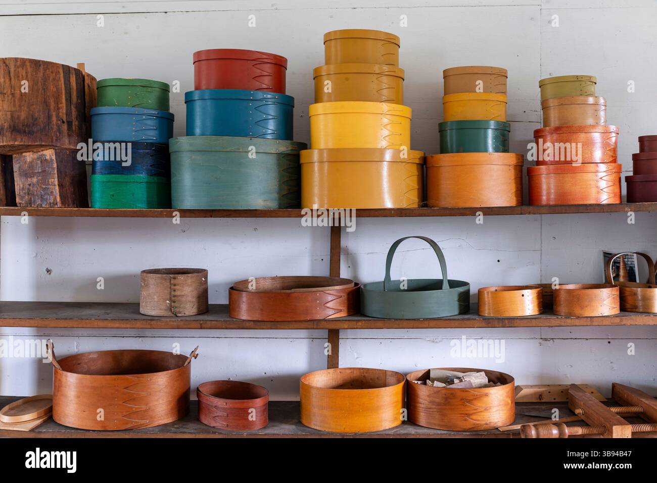 Traditional bent wood Shaker boxes Stock Photo - Alamy