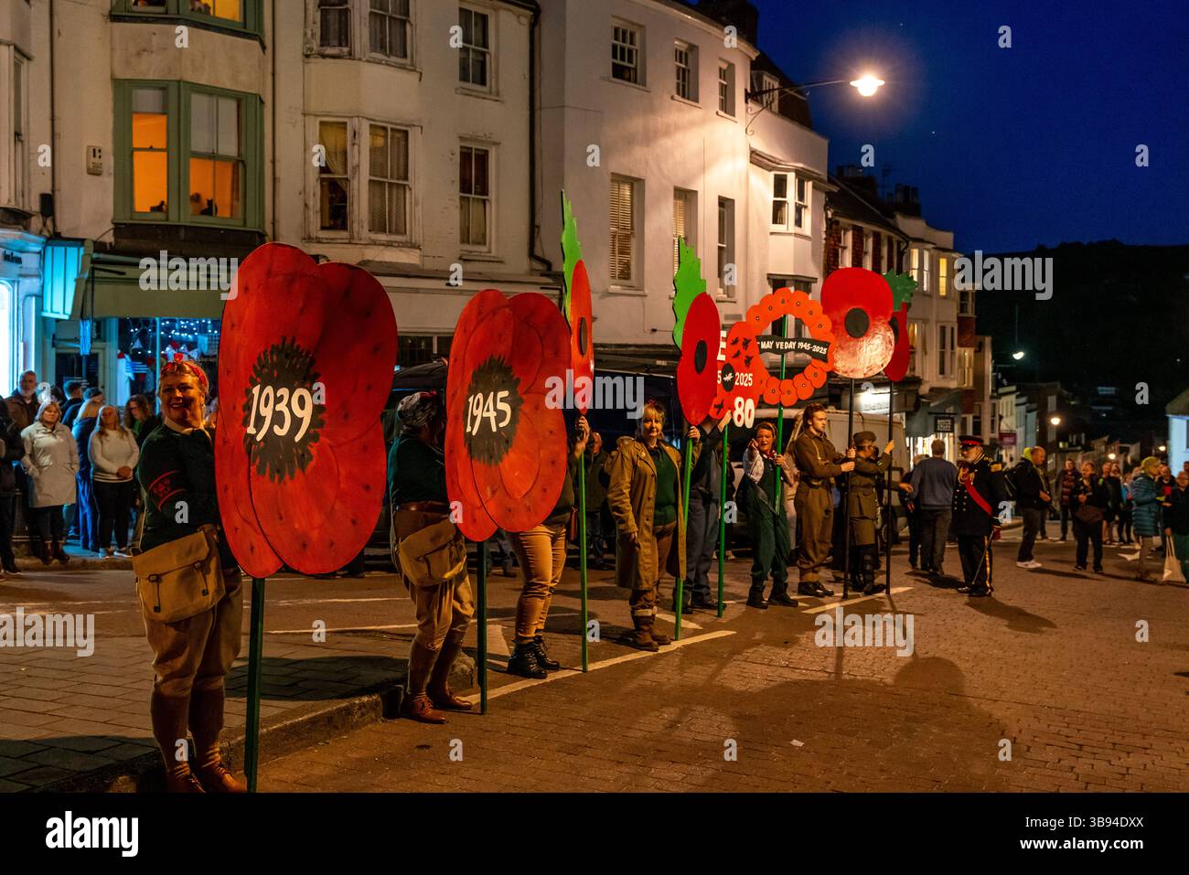 Lewes, UK. 8th May, 2025. Lewes Bonfire Societies commemorate the 80th ...