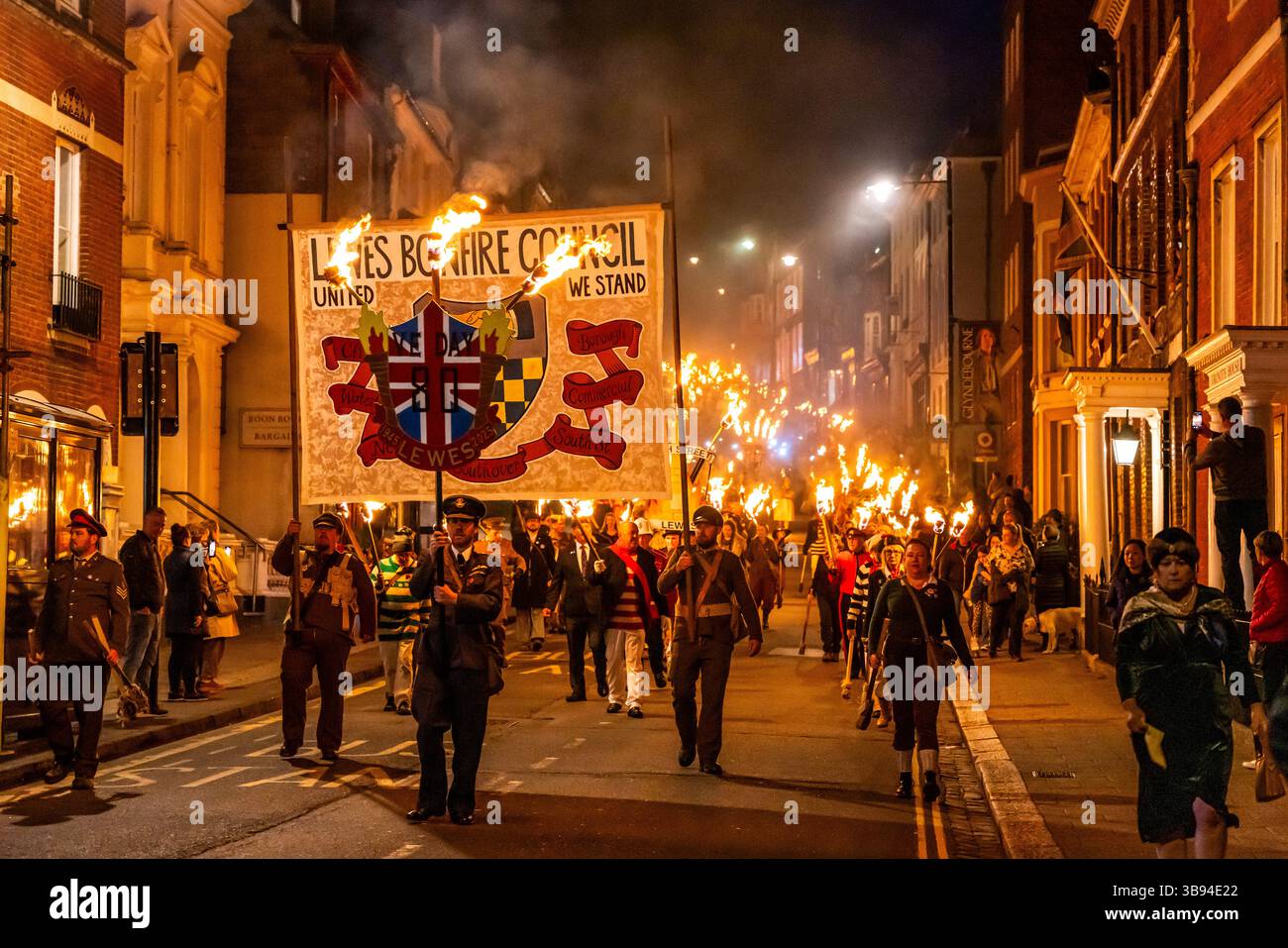 Lewes, UK. 8th May, 2025. Lewes Bonfire Societies commemorate the 80th ...