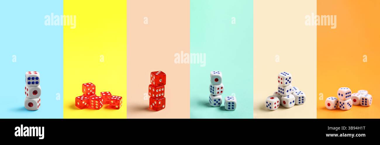 Set of many dices on color background Stock Photo - Alamy